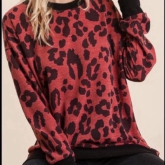 Sweaters | New Leopard Print Red Black Sweater | Poshmark